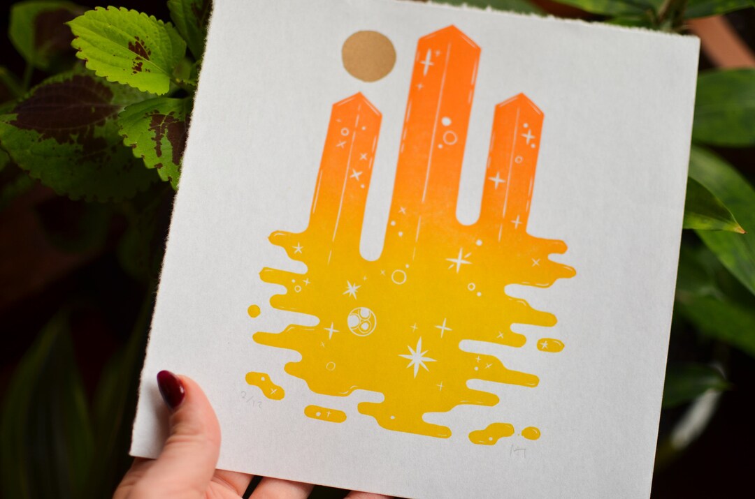 Space Columns Linocut Print | Amber Edition | Original Limited Edition ...