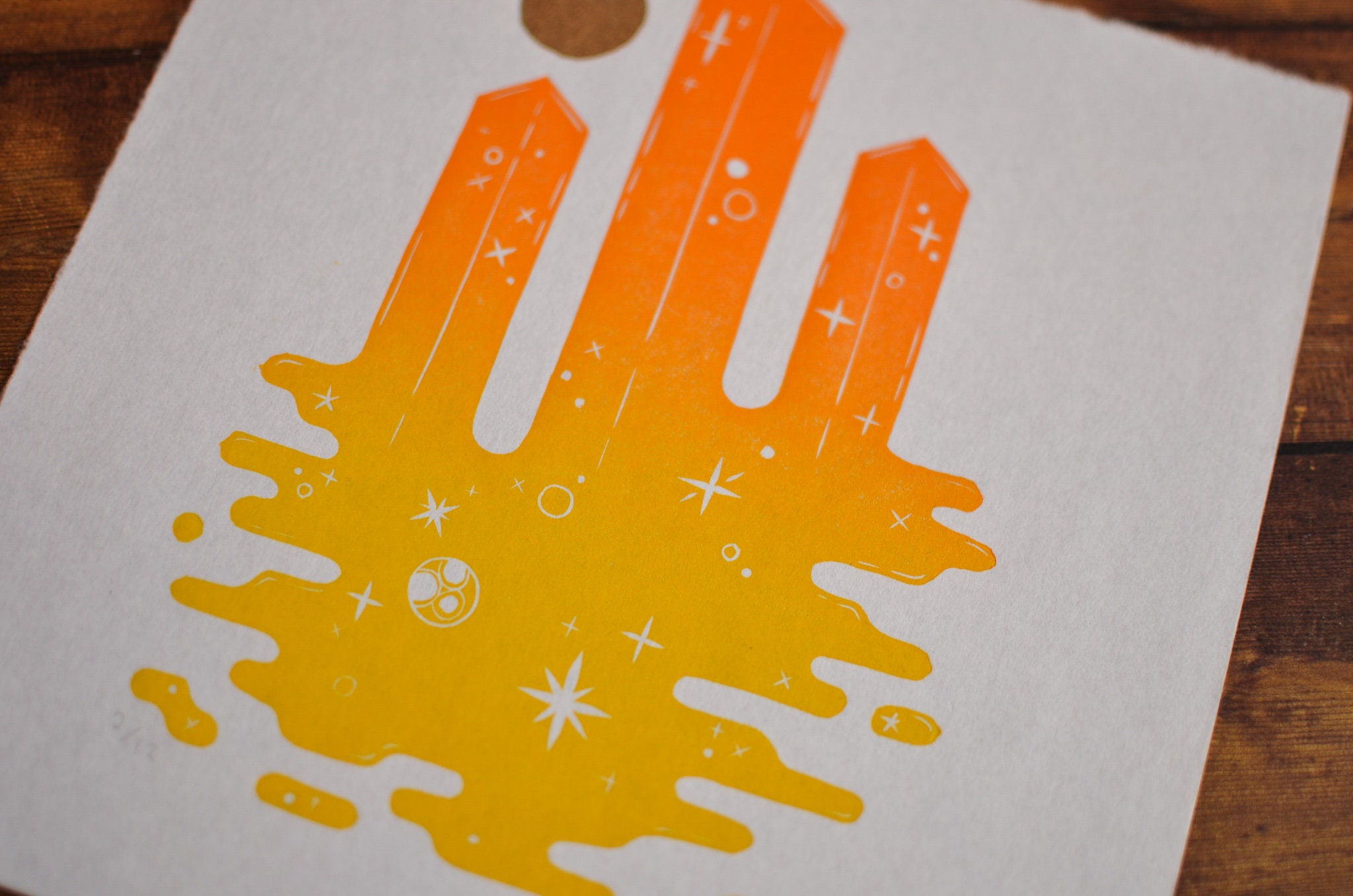 Space Columns in Amber - Limited Edition Original Linocut Print ...