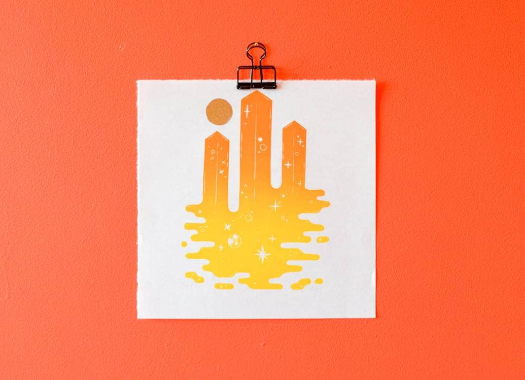 Space Columns in Amber - Limited Edition Original Linocut Print ...