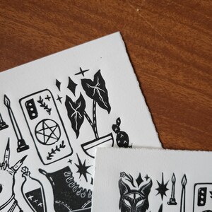 Modern Witch Mini Print | Original Linocut Art Print | Halloween Decor ...