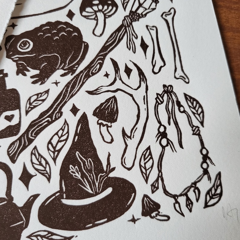 Bog Witch Mini Print Original Linocut Art Print Halloween - Etsy