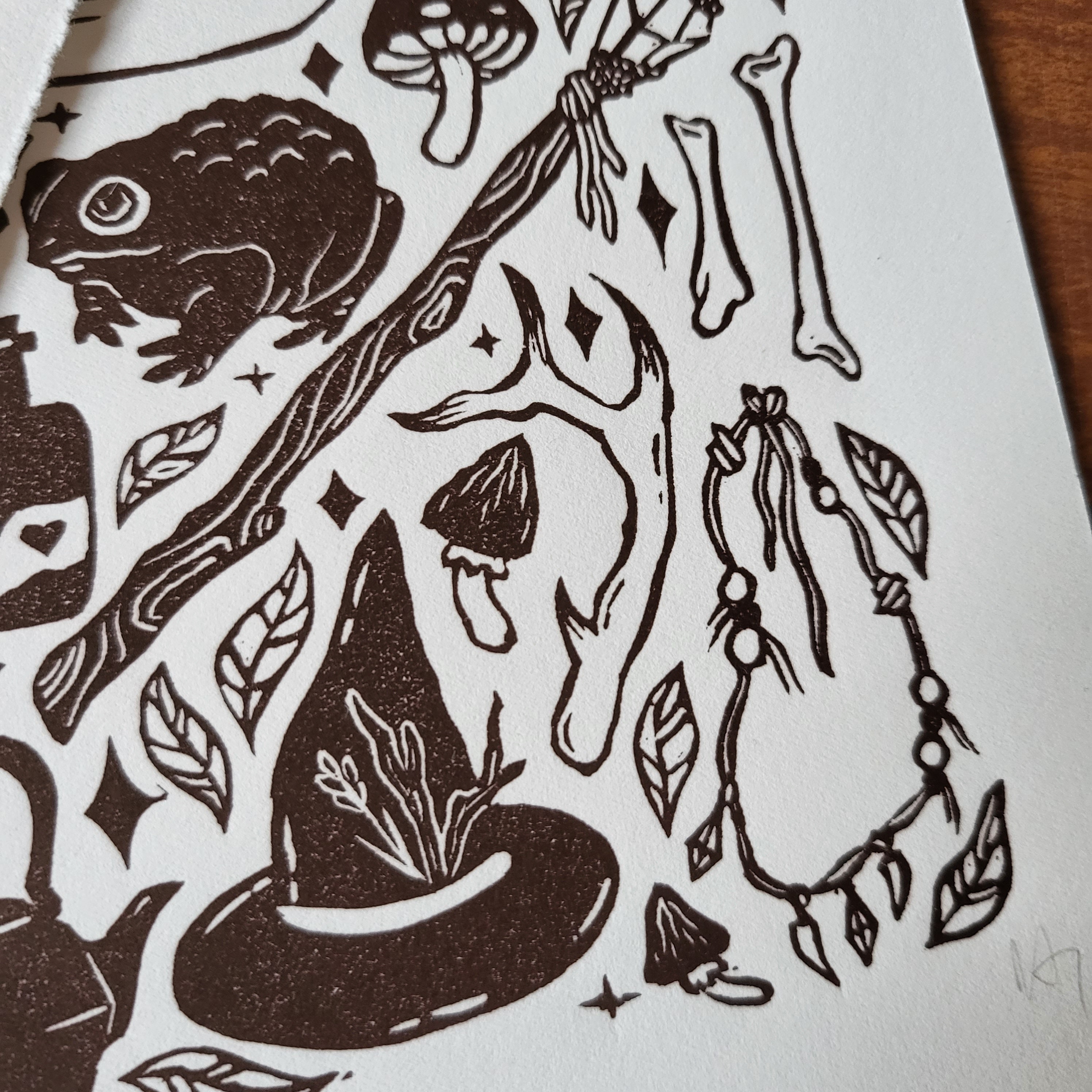 Bog Witch Mini Print Original Linocut Art Print Halloween - Etsy