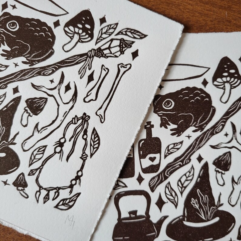 Bog Witch Mini Print Original Linocut Art Print Halloween - Etsy