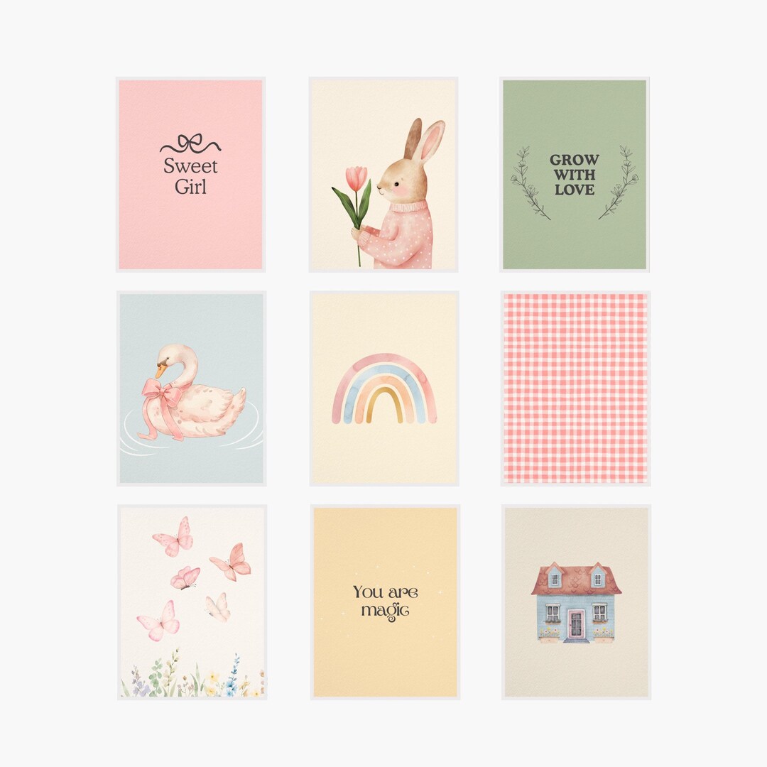 Baby Girl Nursery Wall Art Set, Printable Pastel Nursery Decor ...