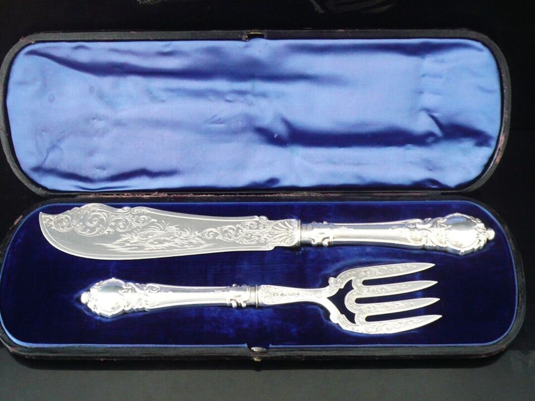 Cased Antique Sterling Silver Fish Servers, English, Knife Fork ...