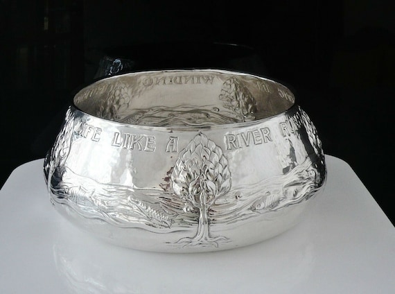 Sterling Silver Bowl Large Antique Fish River Trees - Etsy