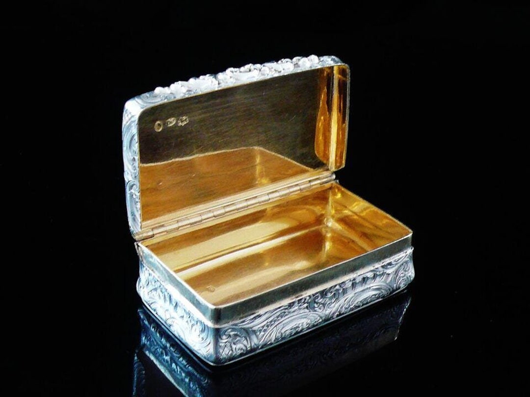Antique Sterling Silver Snuff Box, English, Tobacco, Gilt, Victorian ...