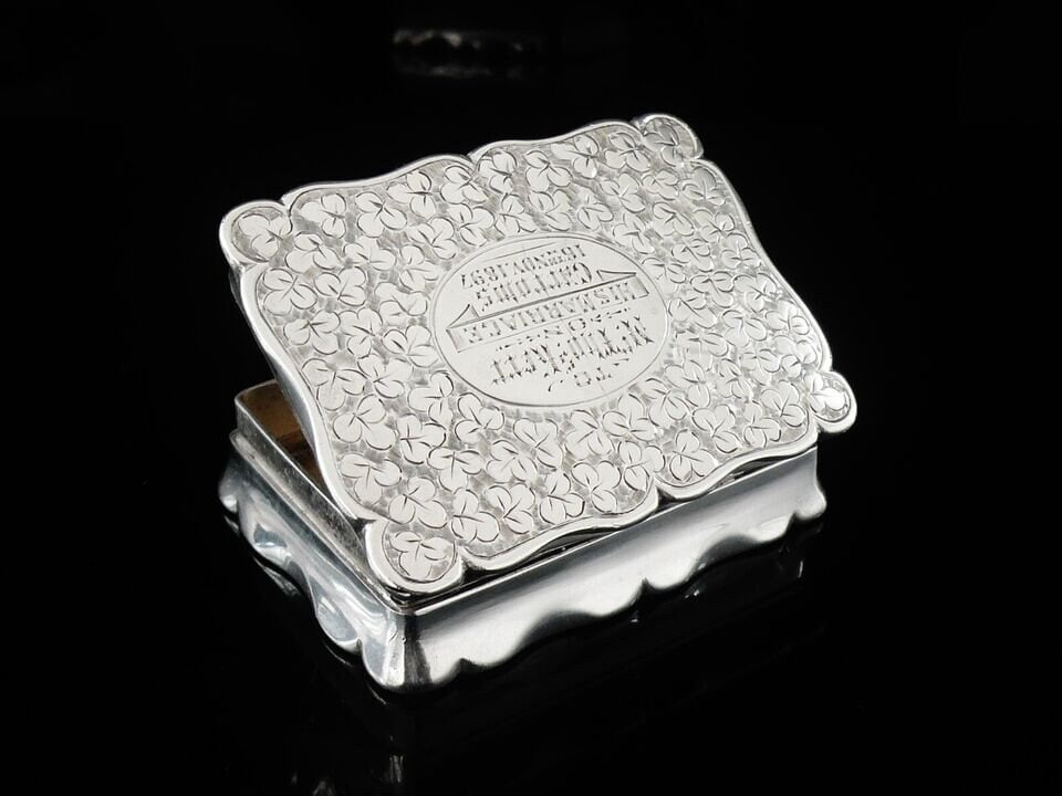 Antique Sterling Silver Snuff Box, English, 3 Leaf Clover, Tobacco ...