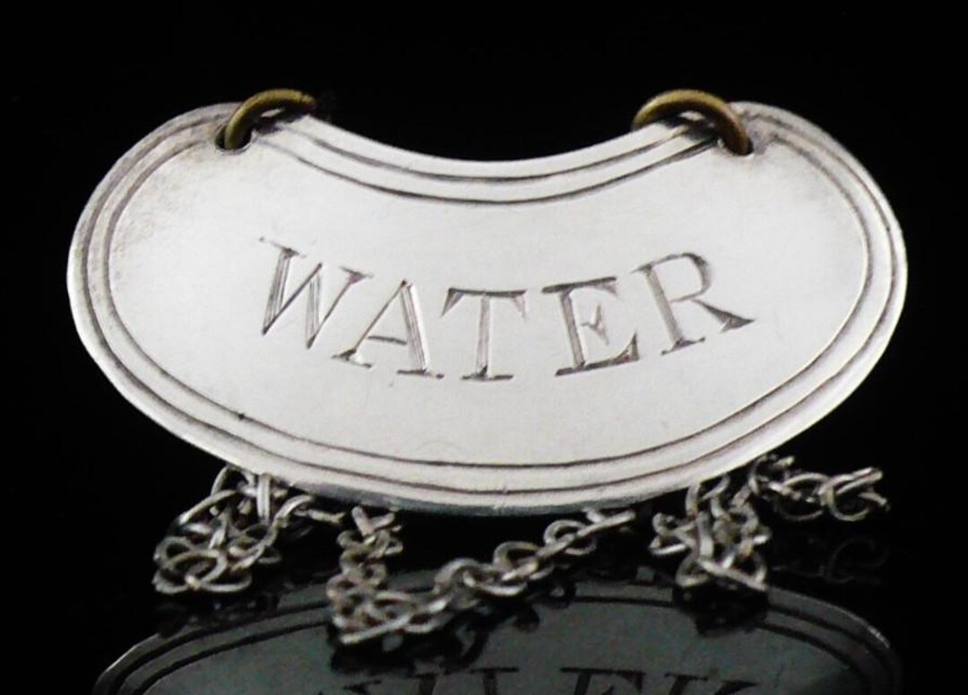 White Metal Water Noggin Decanter Label, Ticket, Antique, Drinks ...