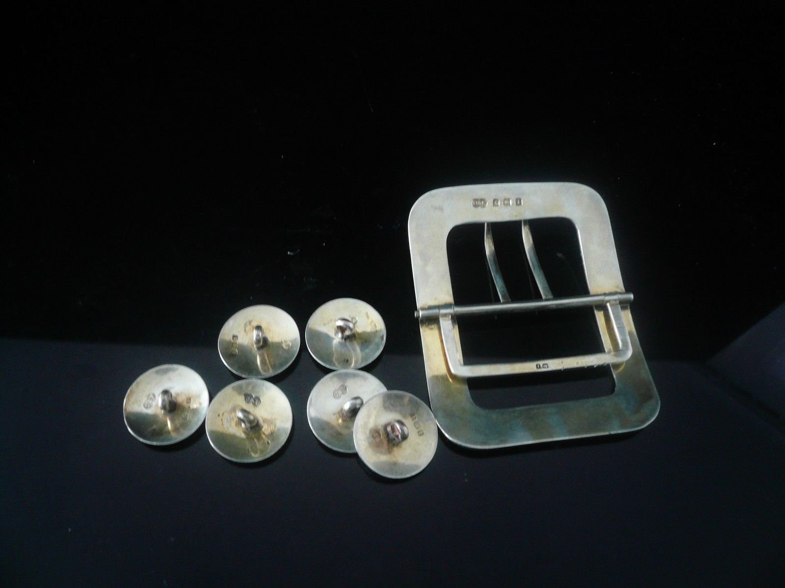 6 Silver Enamel Buttons and Belt Buckle Cased English - Etsy