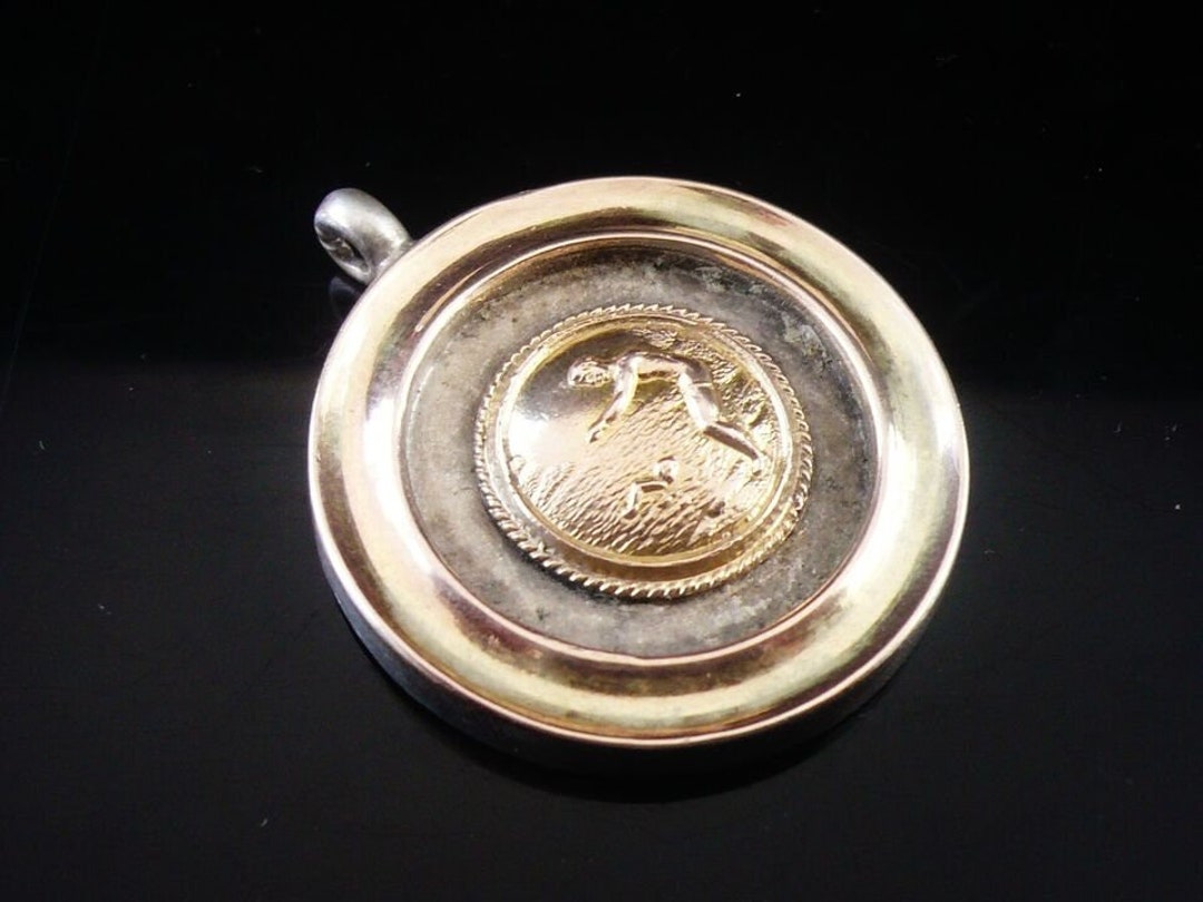 Sterling Silver Gold Pocket Watch Fob Medal, Swimming, Jewellery ...