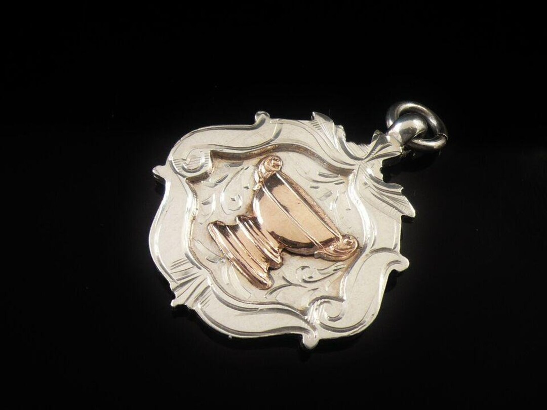 Sterling Silver Gold Pocket Watch Fob Medal, Vintage, English, Award ...