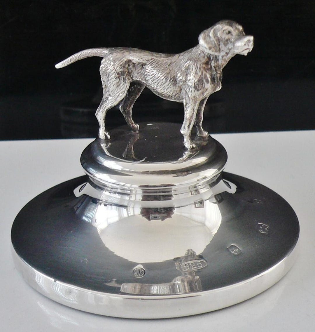 Sterling Silver Dog Paperweight, English, Office, Weighted, Vintage, L ...