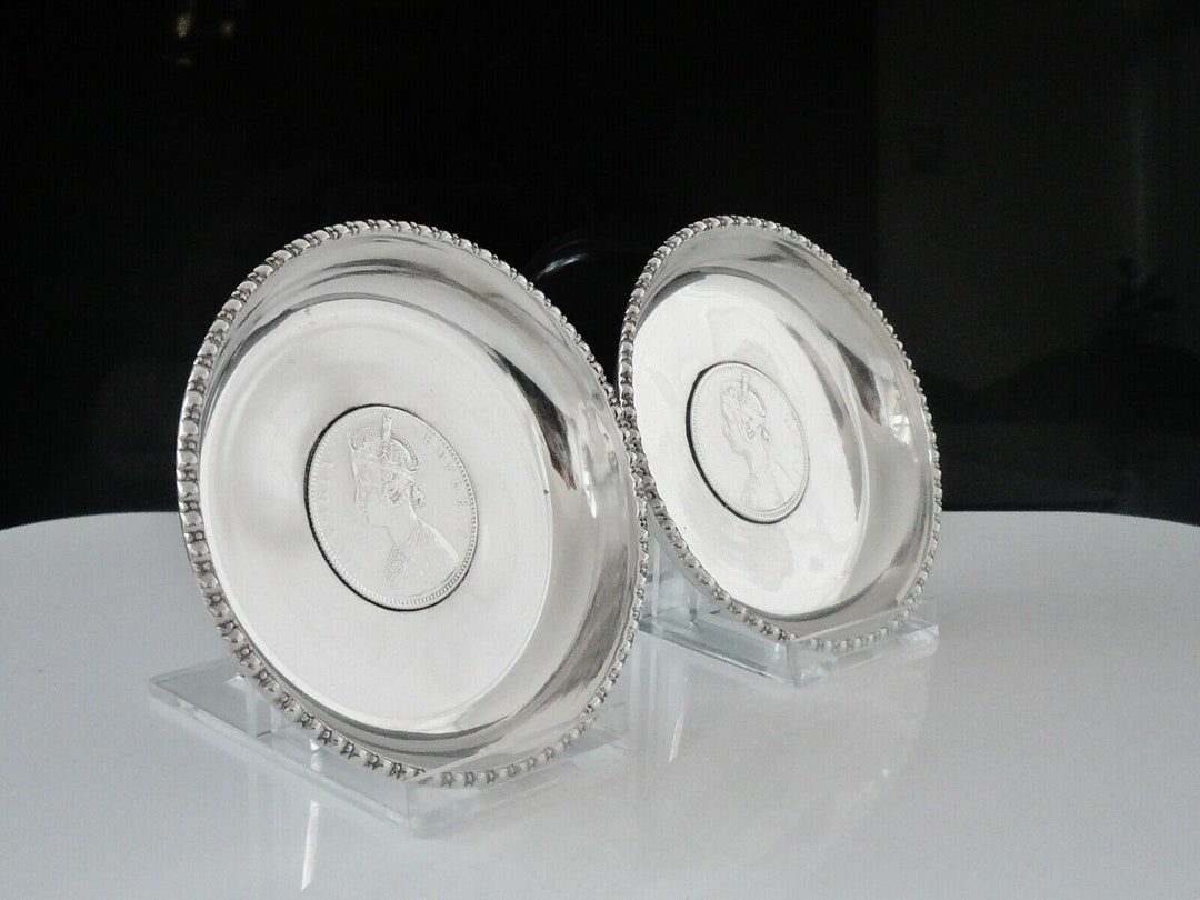 Silver Coin Dishes, Pair, Indian, One Rupee 1891, Antique, Two, Table ...