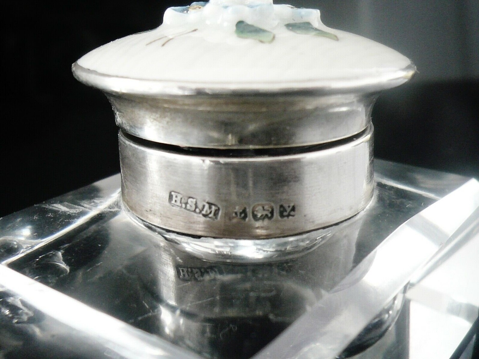 Silver Enamel Inkwell, Sterling, Glass, Vintage, English, Desk, Office ...
