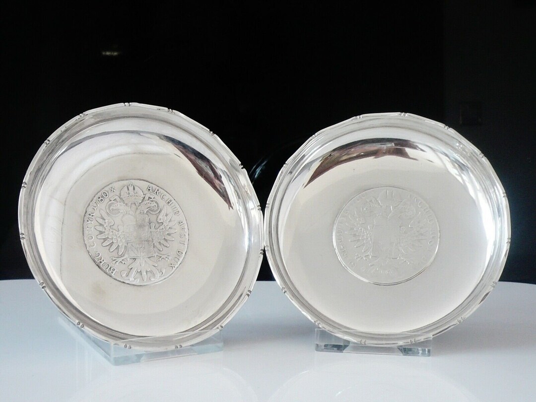 Silver Coin Dishes, Pair, Chinese Export, Vintage, Sterling, Two, Table ...