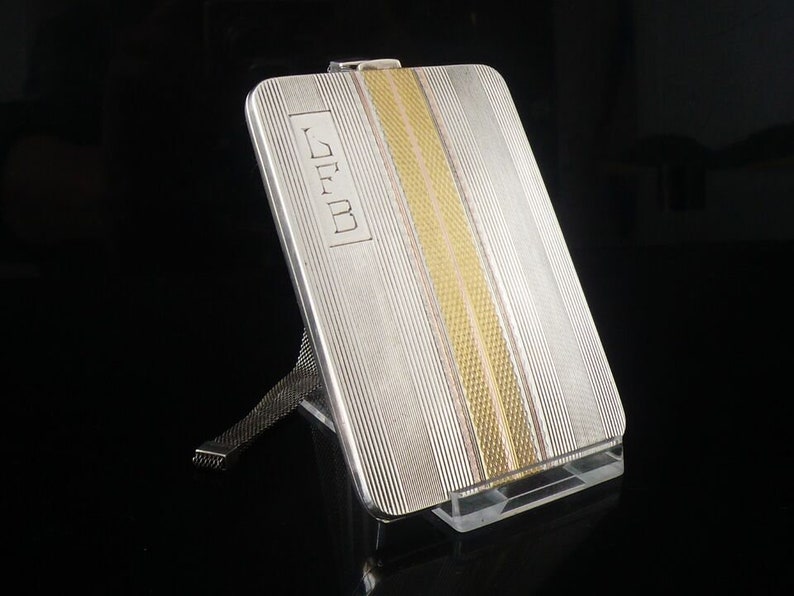 Art Deco Sterling Silver 14K Gold Coin, Note Holder & Mirror, American ...