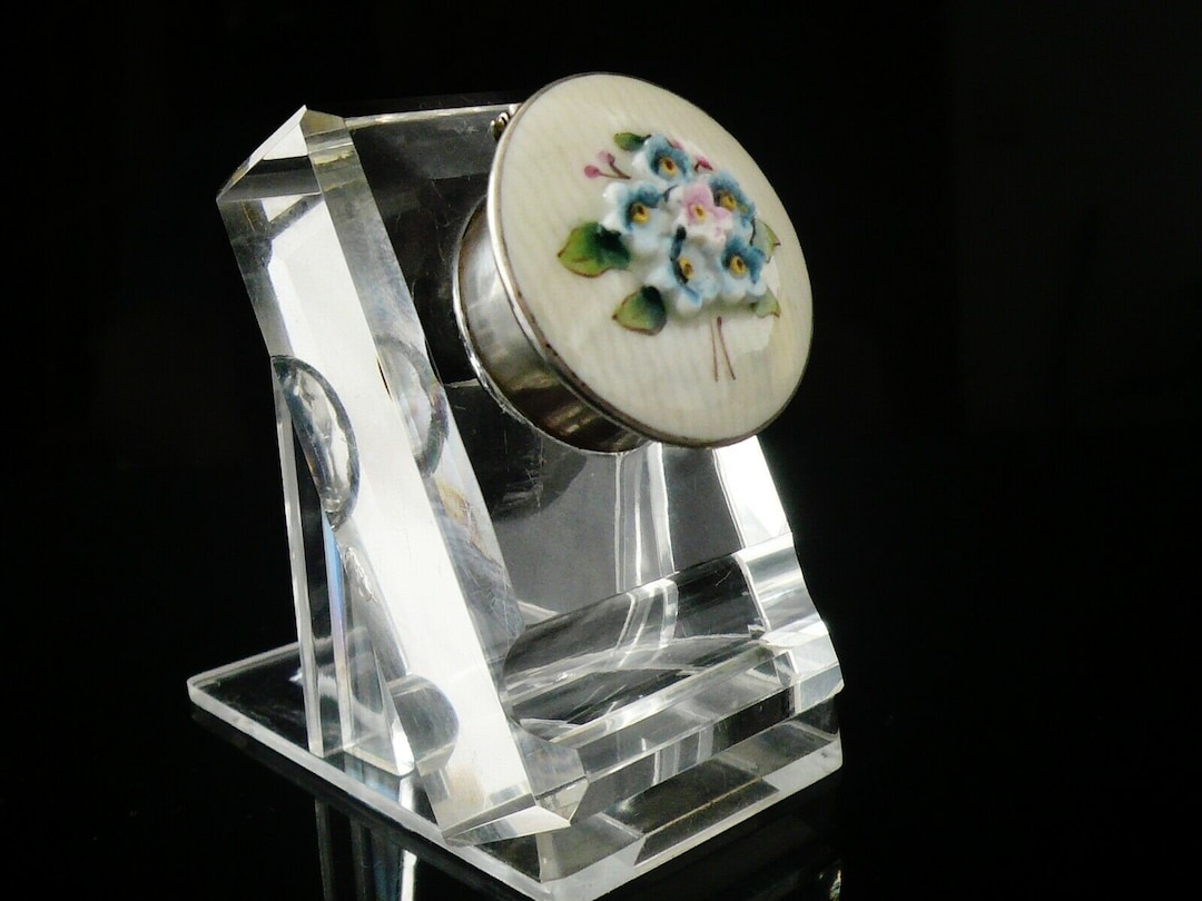 Silver Enamel Inkwell, Sterling, Glass, Vintage, English, Desk, Office ...