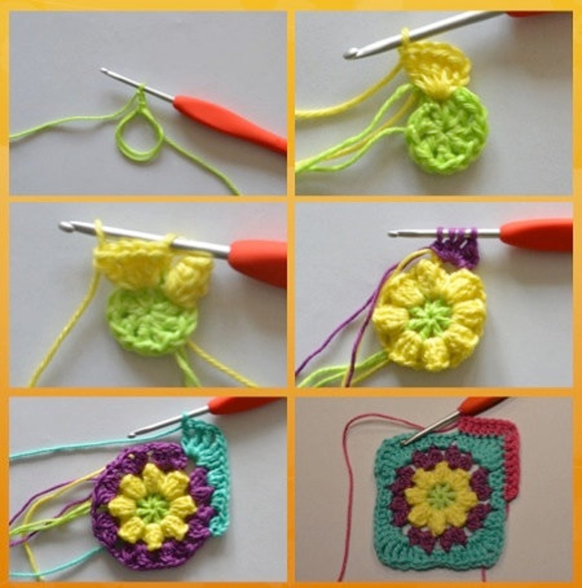 Crochet Pattern Granny Square Flower by Littleduckcompany - Etsy