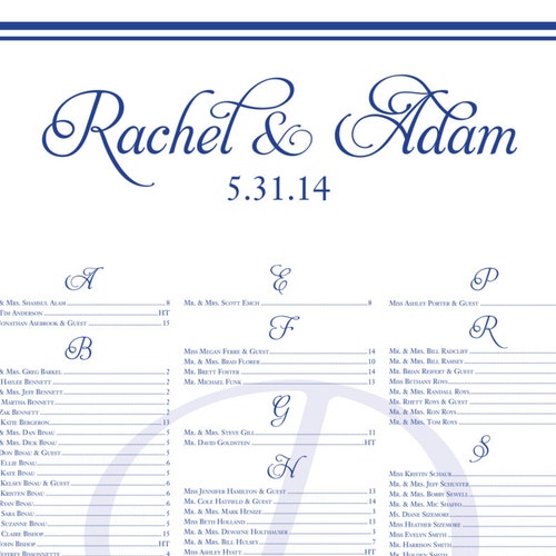 Wedding Seating Chart Table Assignment Chart Alphabetical - Etsy