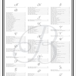 Wedding Seating Chart, Table Assignment Chart, Alphabetical Seating ...