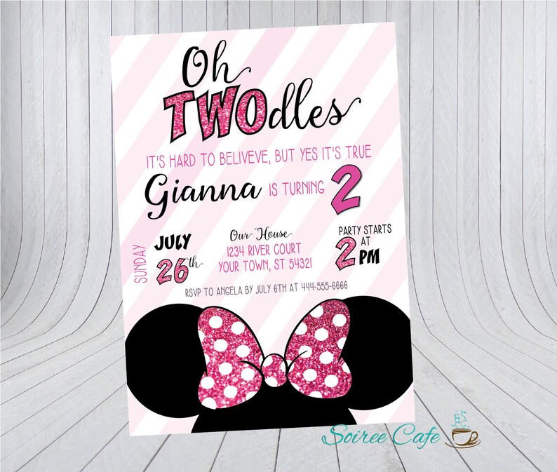 Invitación de cumpleaños de Minnie Mouse rosa, invitación de Minnie de ...