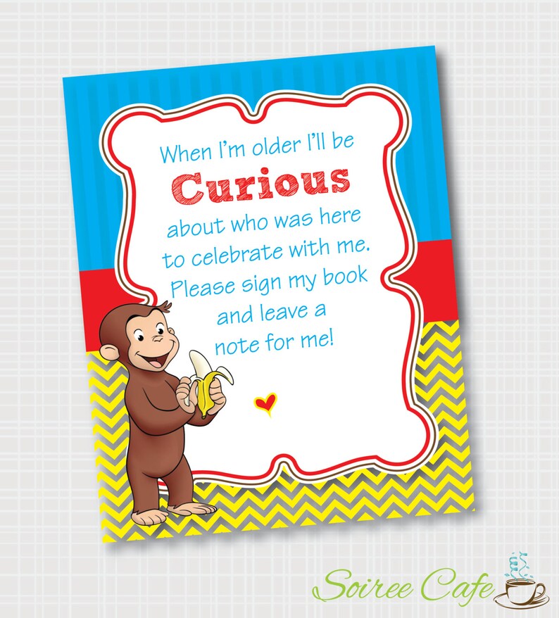 Curious George Guestbook Sign, Curious George Birthday, First Birthday ...