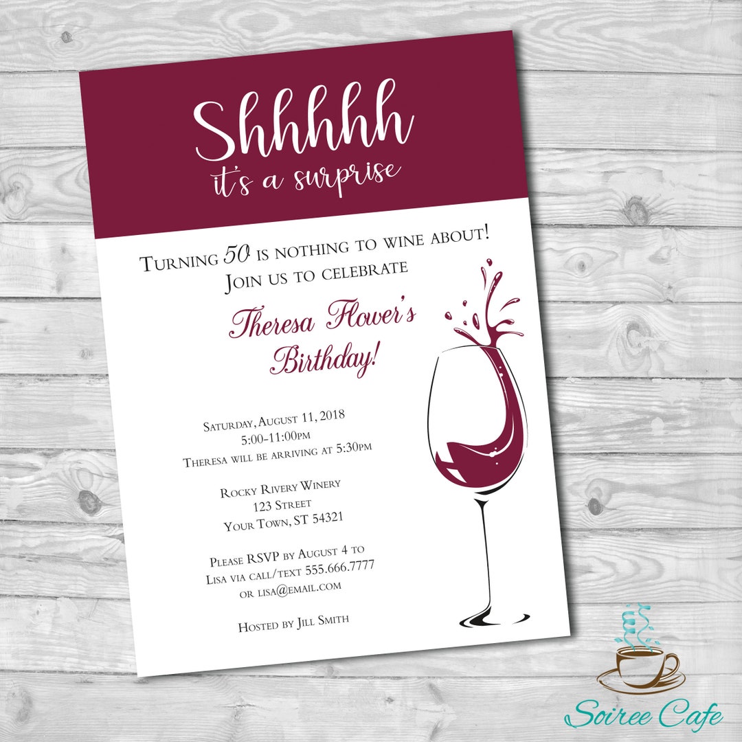 Wine Surprise Birthday Invitation, Wine Birthday, Winery Party, Nothing ...