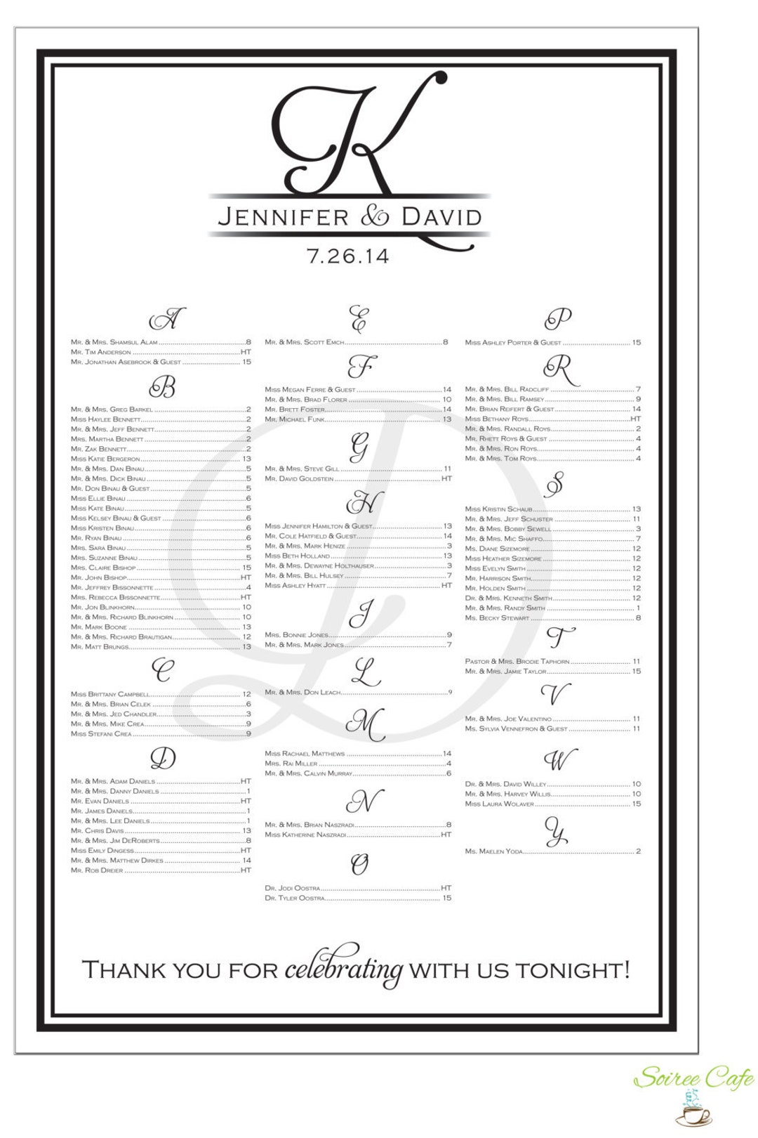 Wedding Seating Chart Monogram, Wedding Seating Chart, Seating Plan ...