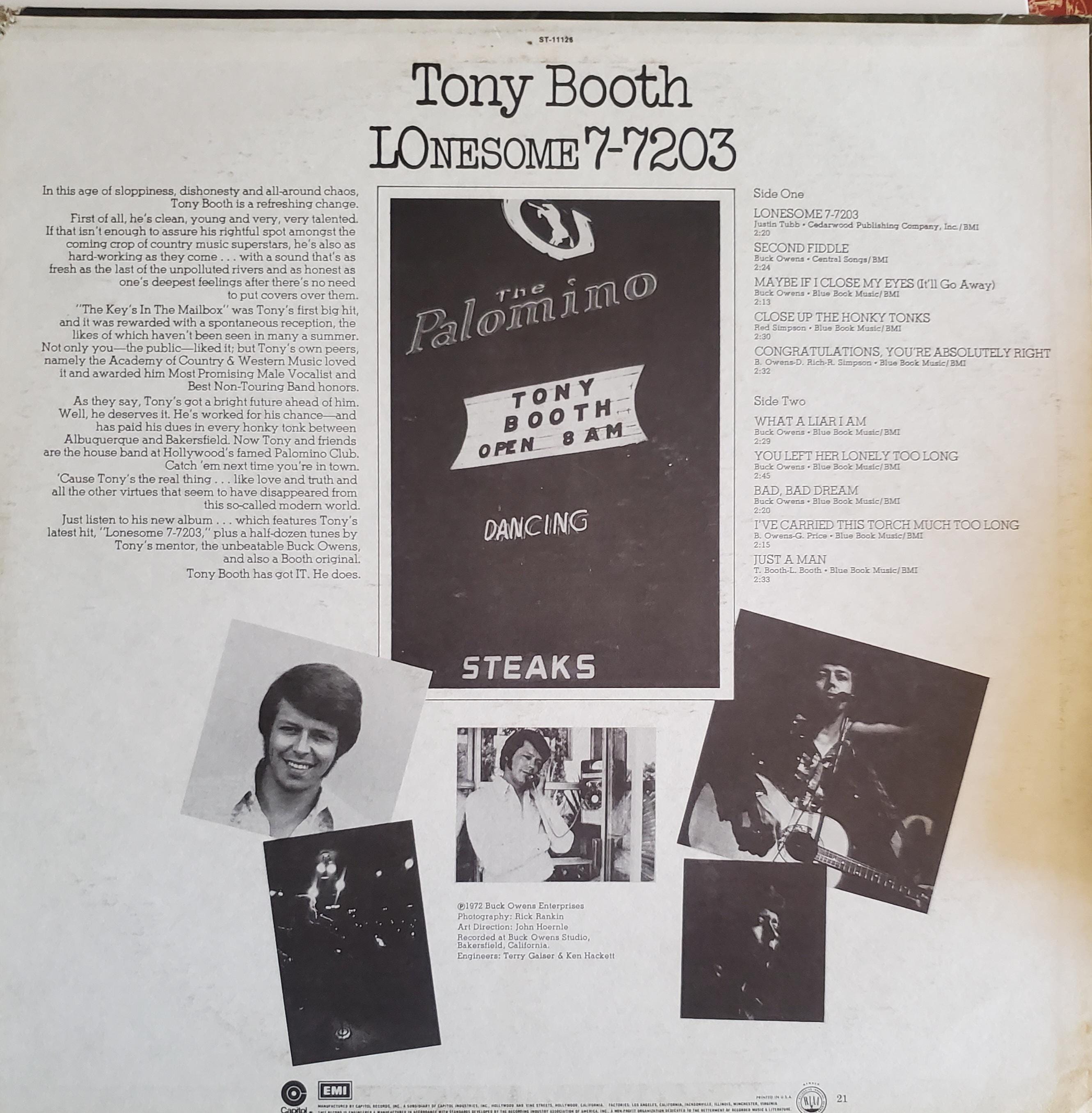 Tony Booth, Lonesome 7-7203, Vintage Vinyl Record Album, Classic ...