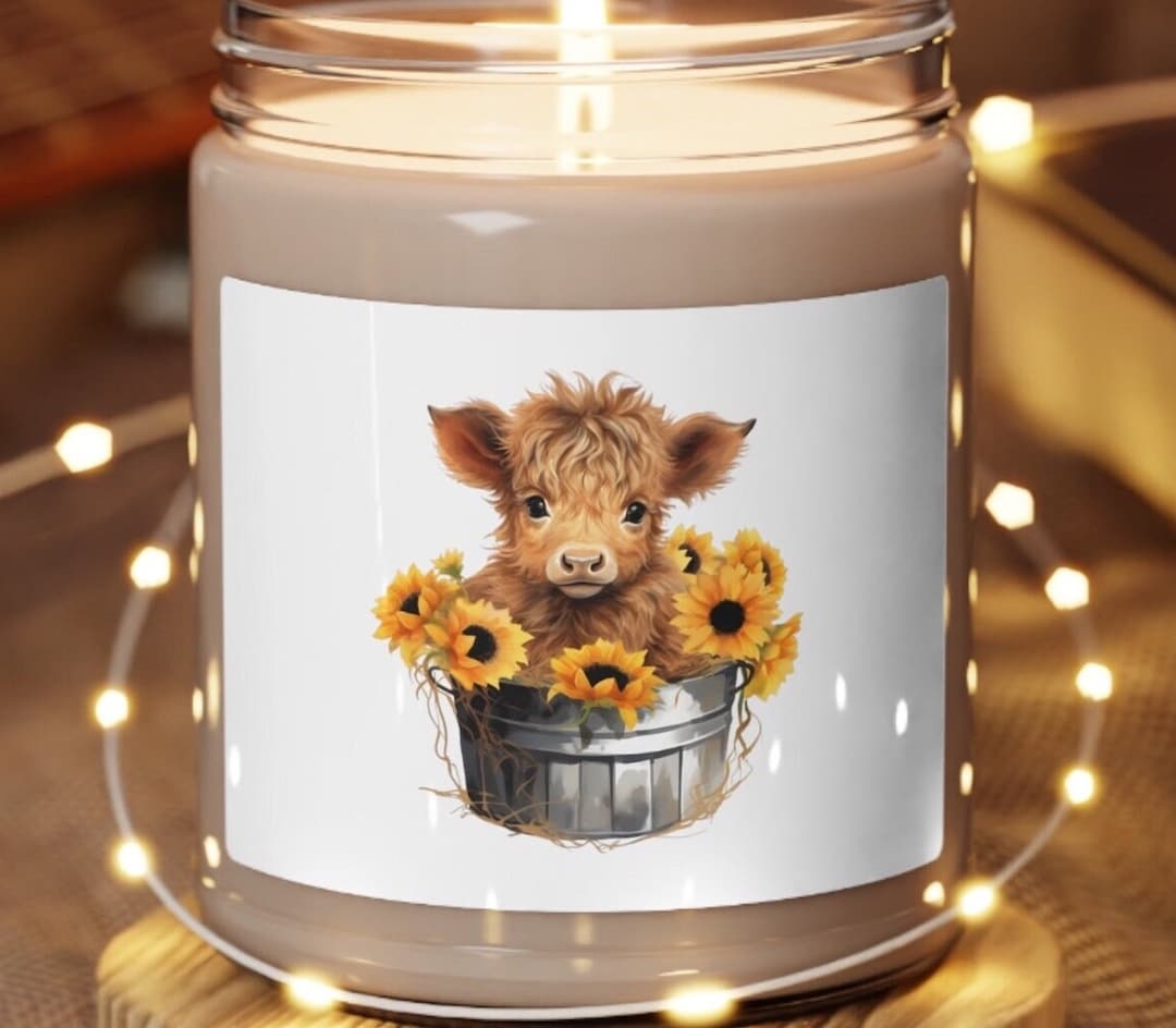 Highlander Cow Candle, Cow Girl Gift, Cow Lover Gift, Sunflowers and ...