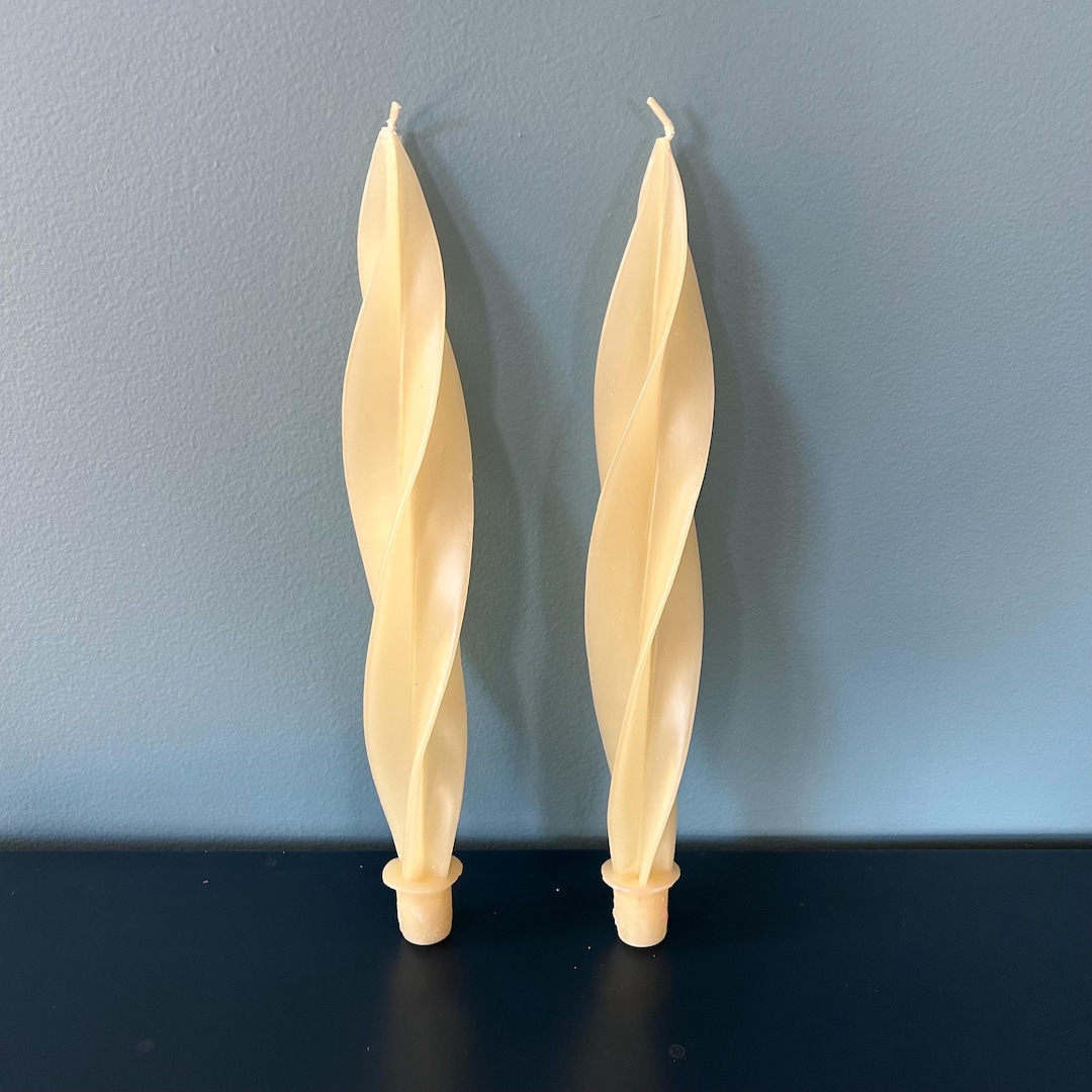 Vintage Feather Twist Candles. Ivory Twisted Candlesticks. Beeswax ...