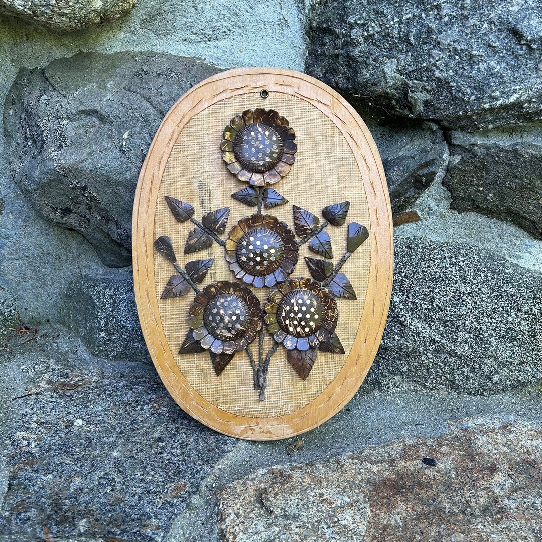 Midcentury Coconut Shell Art. Oval Flower Wall Art. Boho Decor. Coastal ...