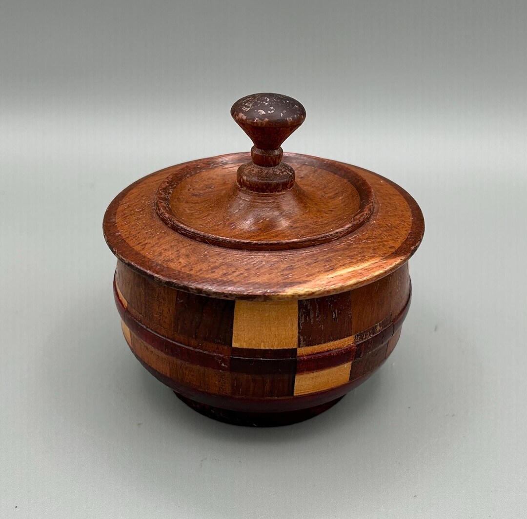Wooden Round Trinket Box. Checkerboard Lidded Wood Box. - Etsy