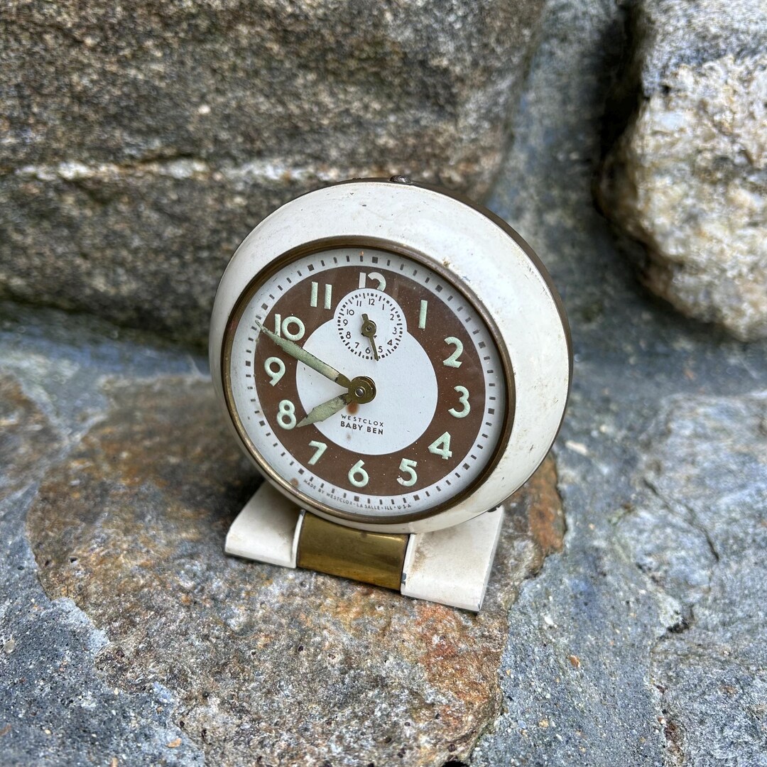 Westclox Baby Ben Model 61-R Alarm Clock Ivory and Brown Face. Luminous ...