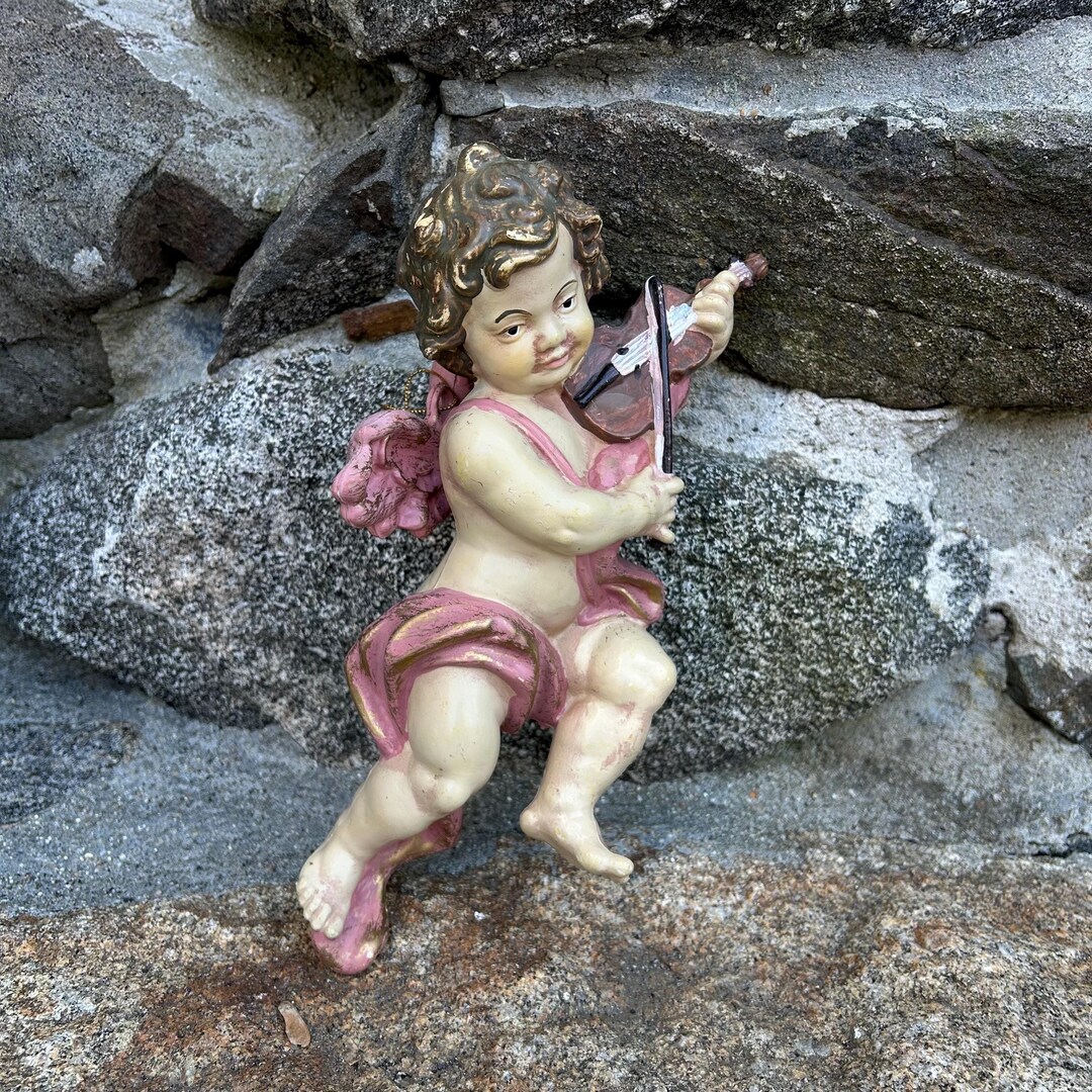 Vintage Large Cherub Angel Musician. Molded Plastic Cherub Playing ...