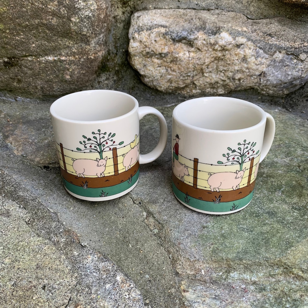Taylor & Ng Farm Boy and Piggies Mugs. Set of 2. 1983. - Etsy