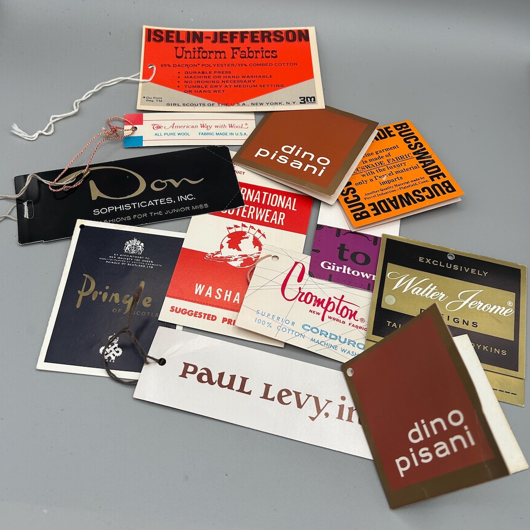 Vintage Clothing Hang Tags. Fashion Advertising. 1960s - 1980s. Lot of ...