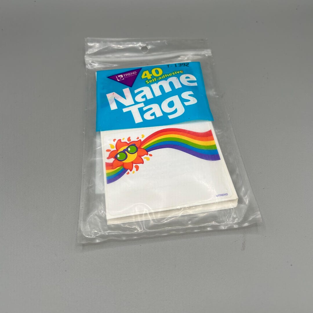 Vintage 1990s Name Tag Stickers. Self Adhesive. Trend Sun and Rainbow ...
