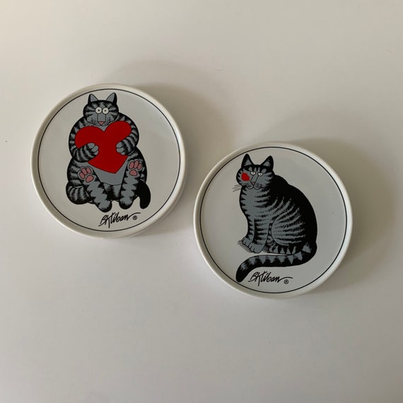 B. Kliban Cats Ceramic Coasters. Set of 2. Clay Design. 1980s - Etsy