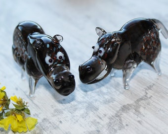 Couple Hippo Gift Small Animal Miniature Hippopotame Office - Etsy