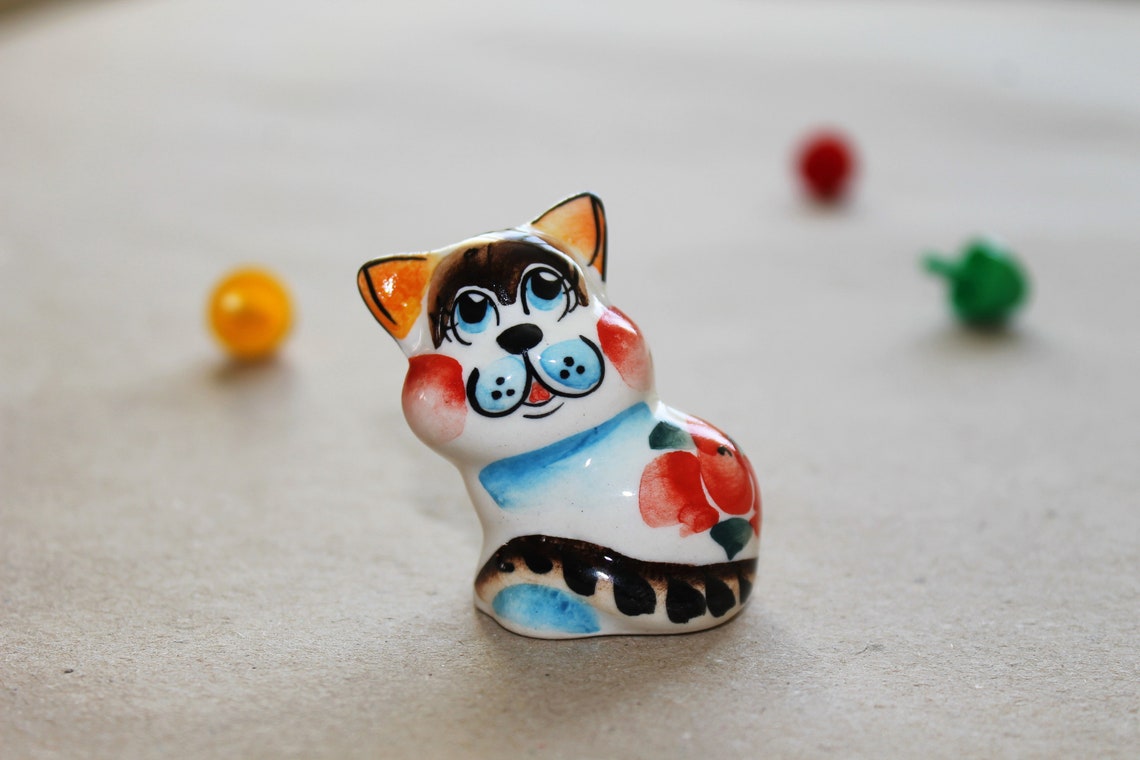 Cat Gift Tiny Pottery Figurе Ceramic Figurine Animal Miniature - Etsy