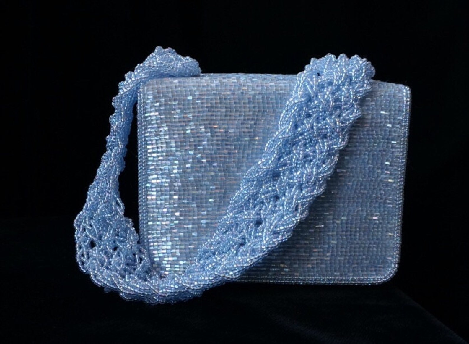 Vintage Sky Blue Beaded Evening Bag With Detailed Braided Strap - Etsy