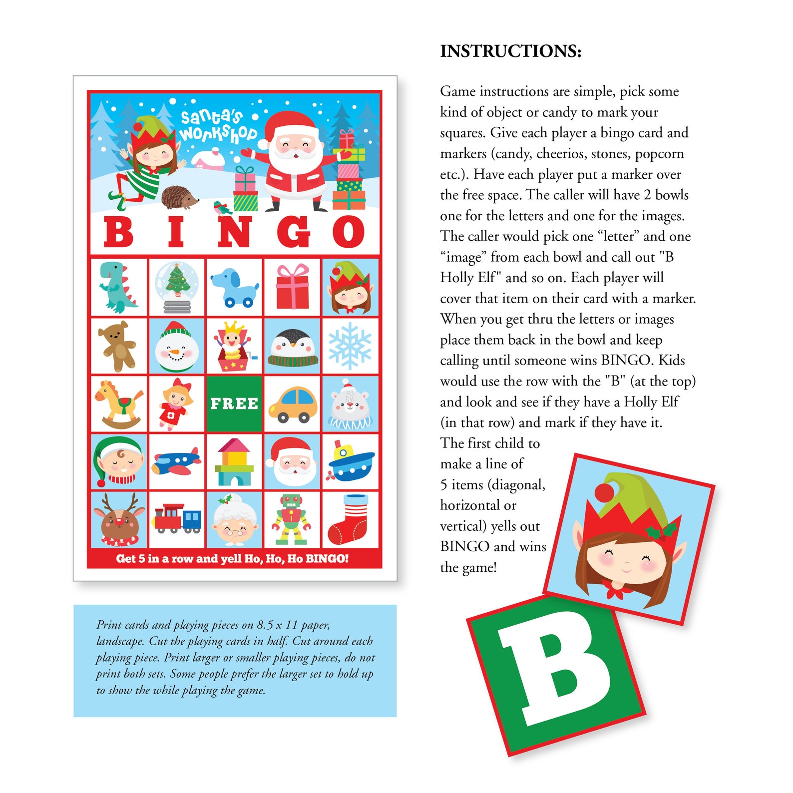 Christmas BINGO Game Santa's Workshop BINGO Elf Bingo - Etsy