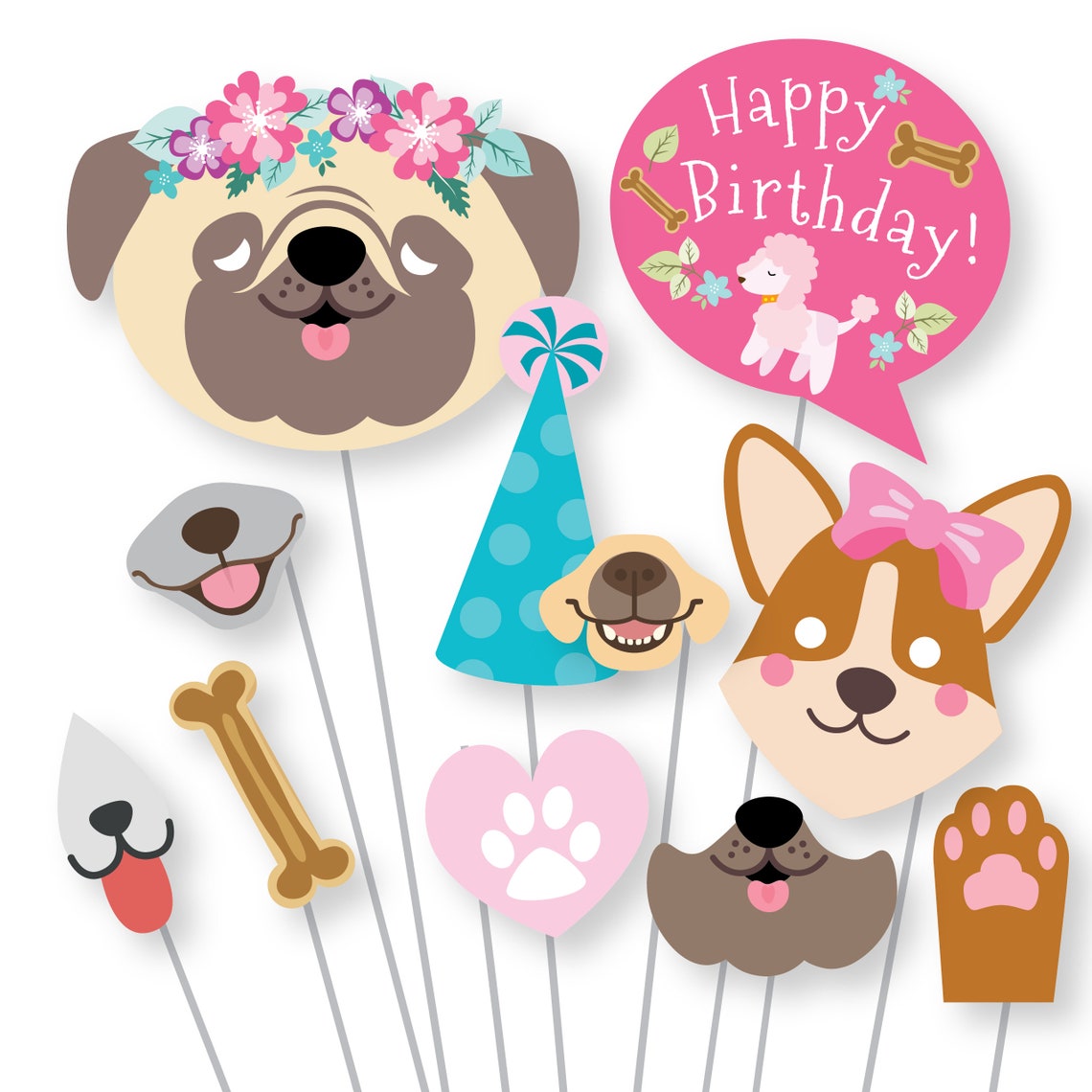 Dog Photo Booth Props Dog Puppy Birthday Props Instant - Etsy