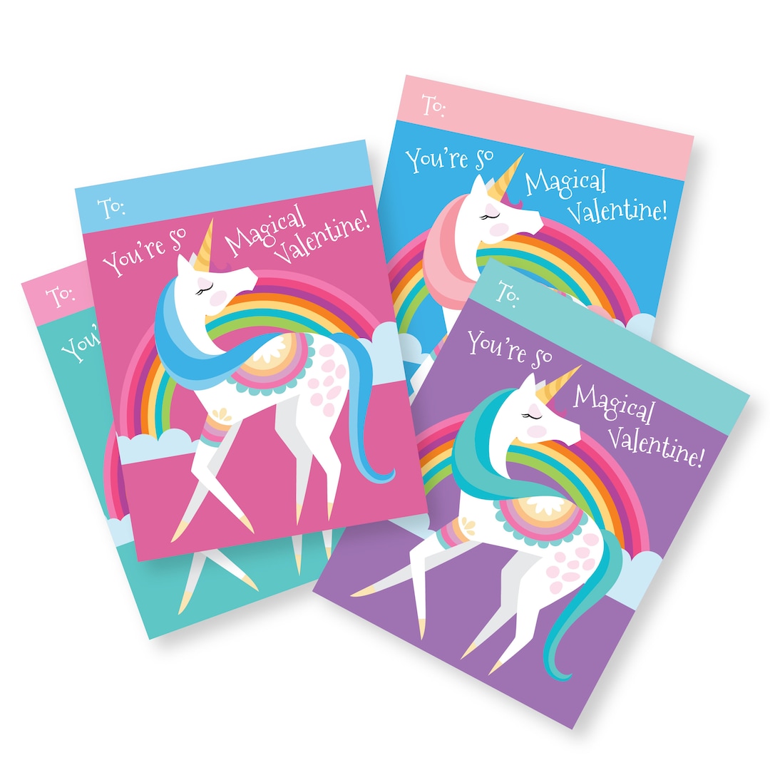 Rainbow Unicorn Valentine's Day Cards, Classroom Printable (PDF) - Etsy