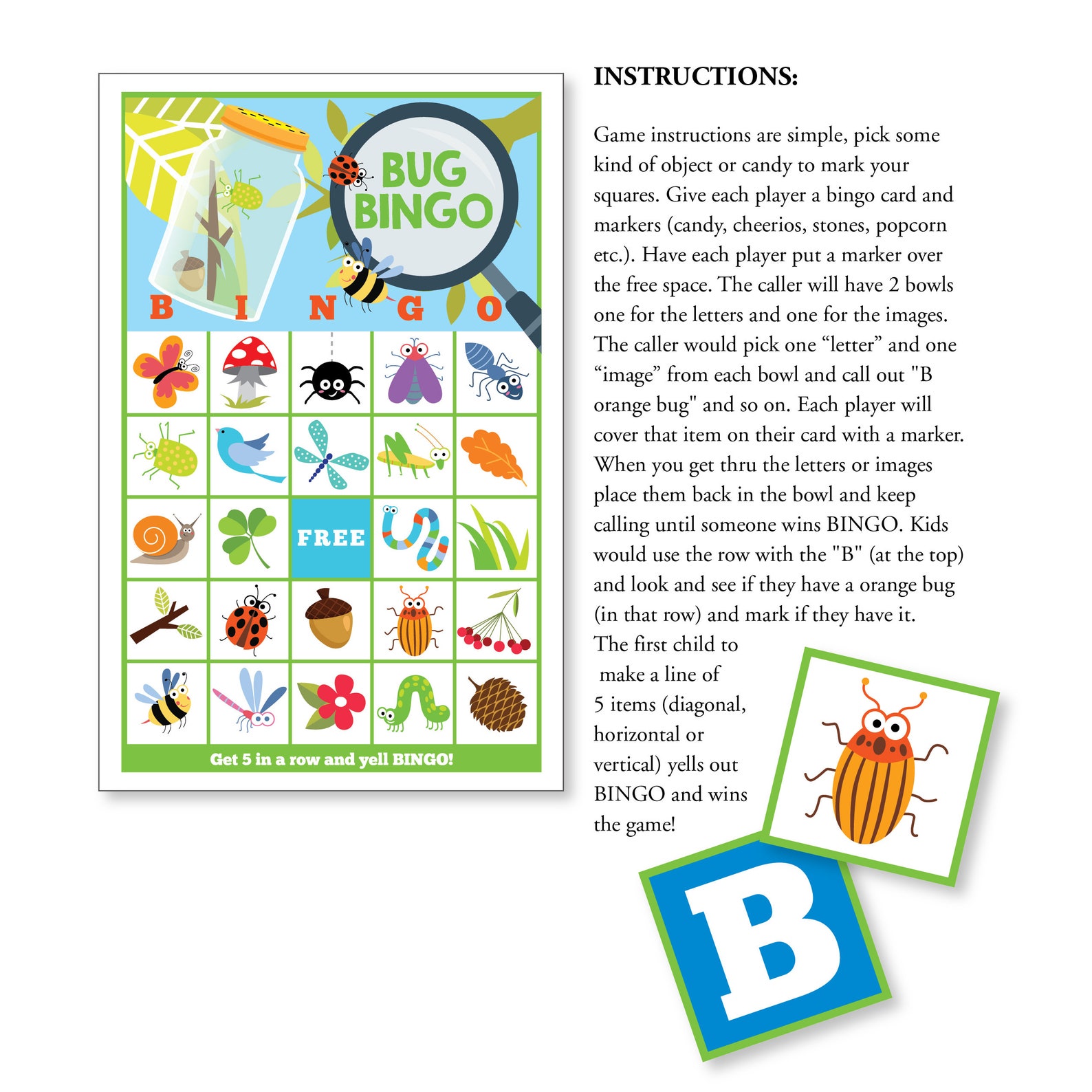 Bug BINGO Game Kid's Printable Bingo Game Bingo Game - Etsy