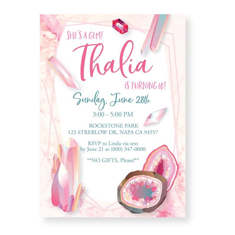 Pink Geode Birthday Invitation she's a Gem Party Invite - Etsy