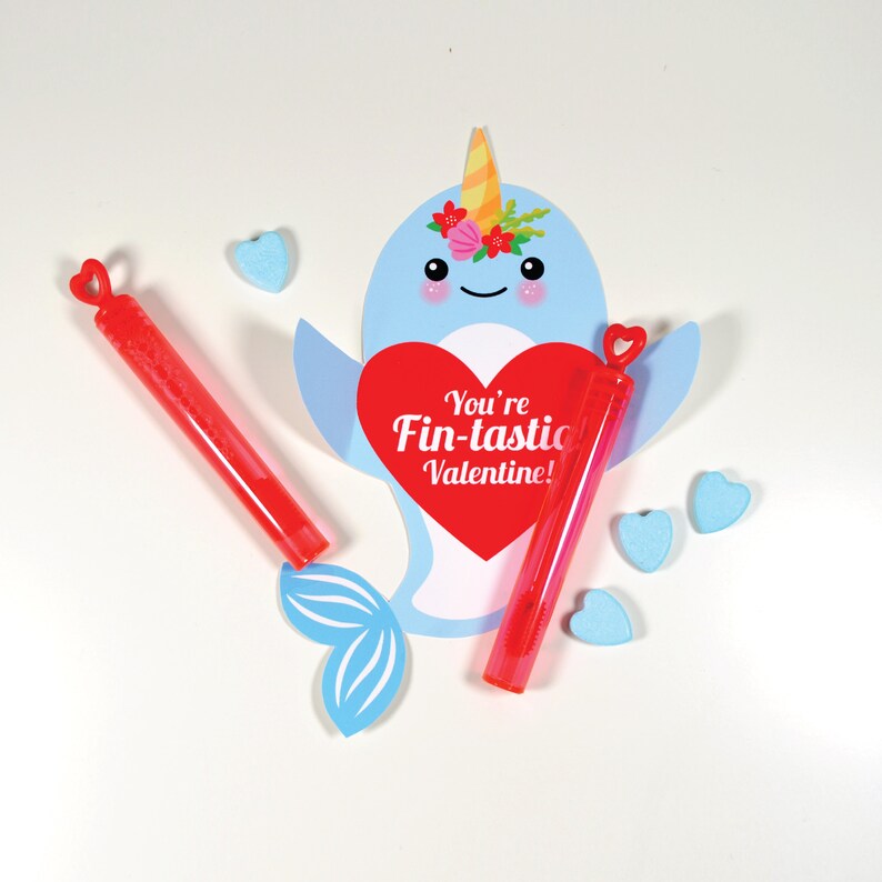Narwhal Valentine Treat Hug Tag Printable DIY INSTANT - Etsy