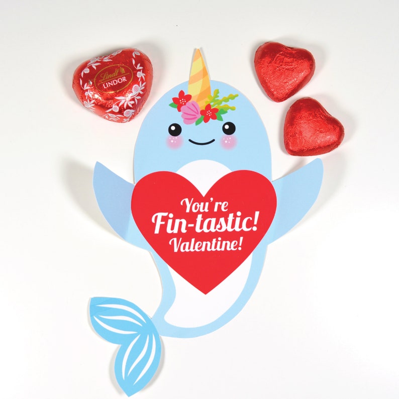 Narwhal Valentine Treat Hug Tag Printable DIY INSTANT | Etsy